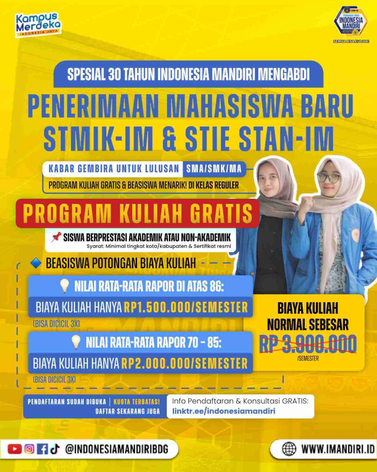 Kuliah Kelas Reguler & Karyawan Biaya Mulai Rp 1 Jutaan